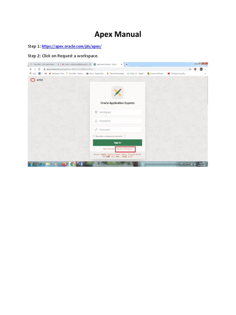 Apex Manual: Step 1: Step 2: Click On Request A Workspace | PDF ...