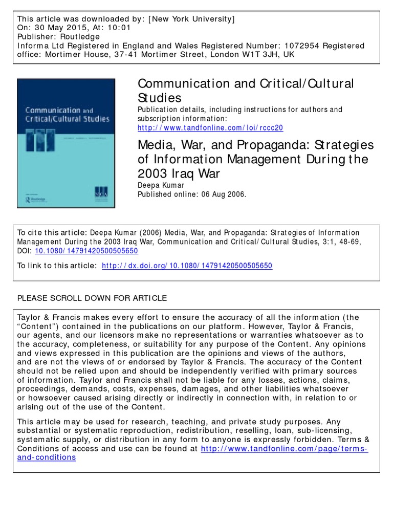 NYU-Downloaded Article on Media and Iraq War Propaganda | PDF ...