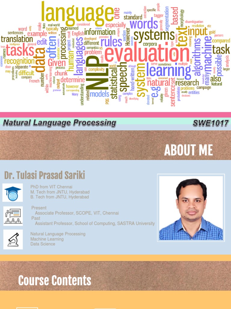 Natural Language Processing: Dr. Tulasi Prasad Sariki SCOPE, VIT ...