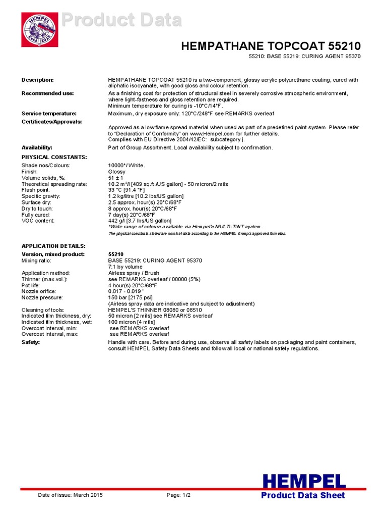 Pds Hempathane Topcoat 55210 En-Gb | PDF | Paint | Applied And ...