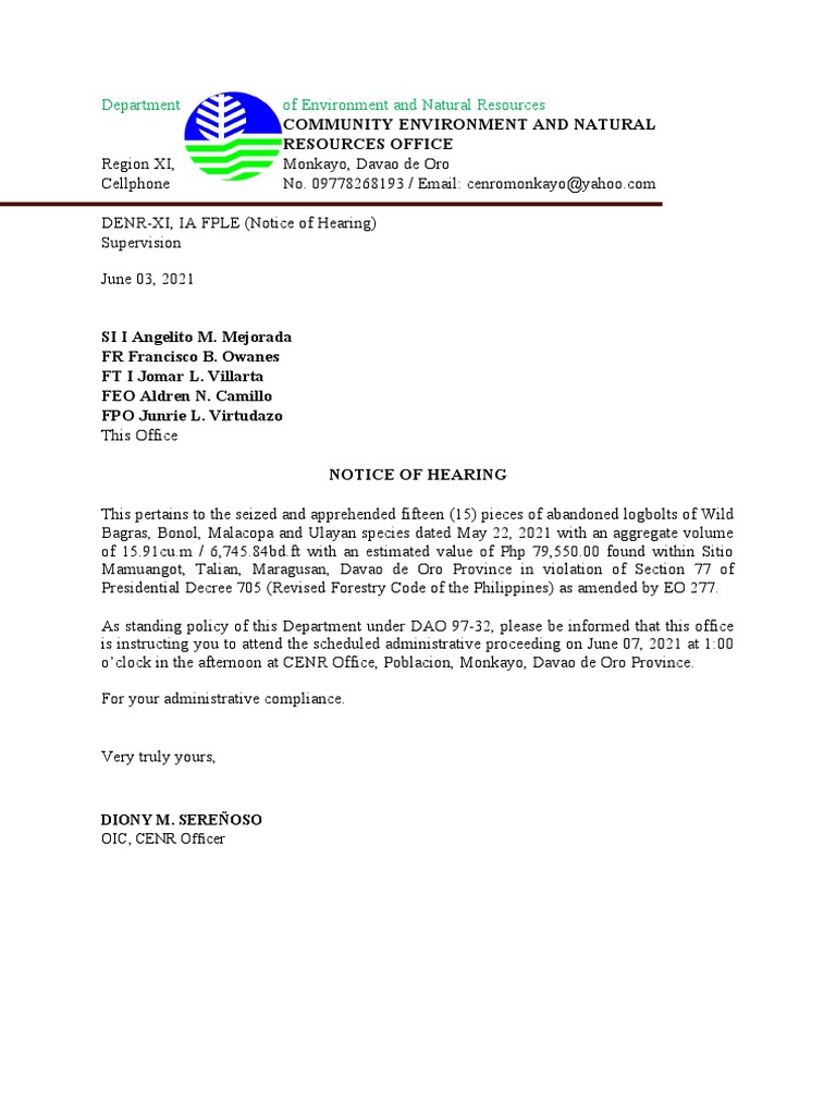 Notice of Admin Hearing | PDF