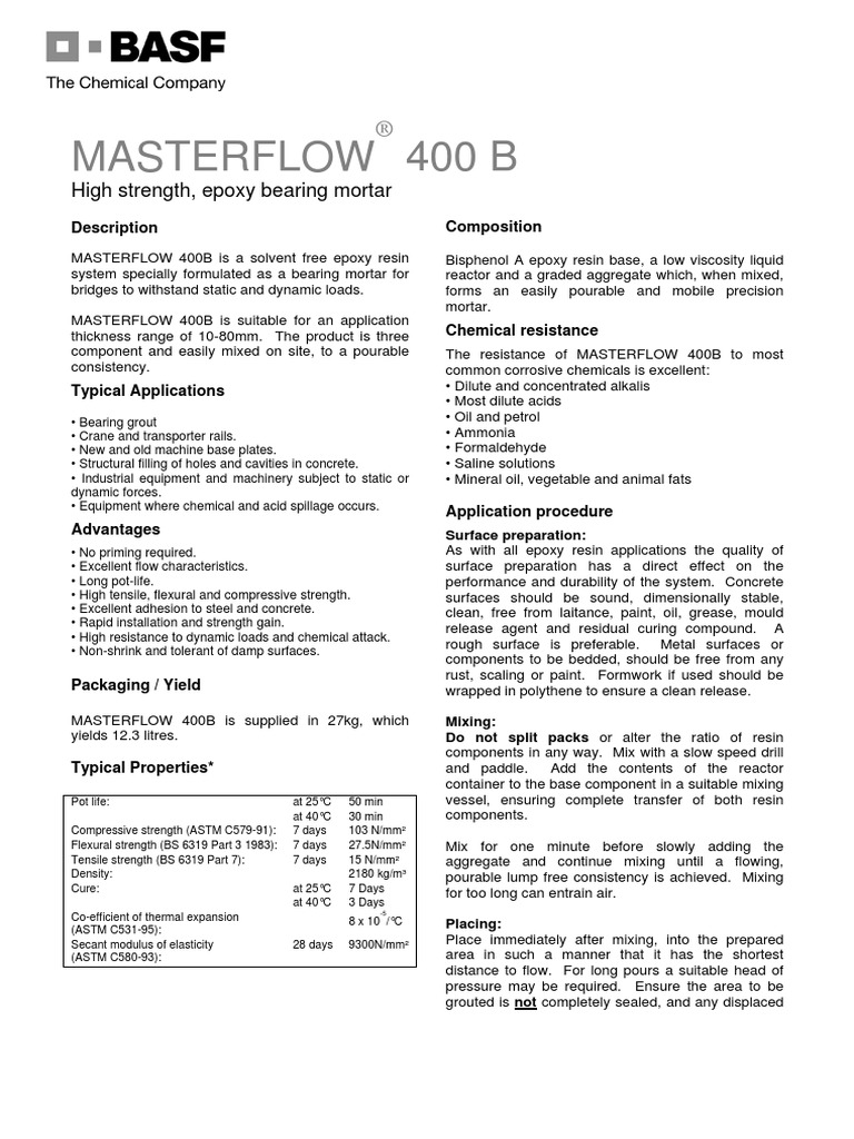 Basf MasterFlow 400 B | PDF | Epoxy | Concrete