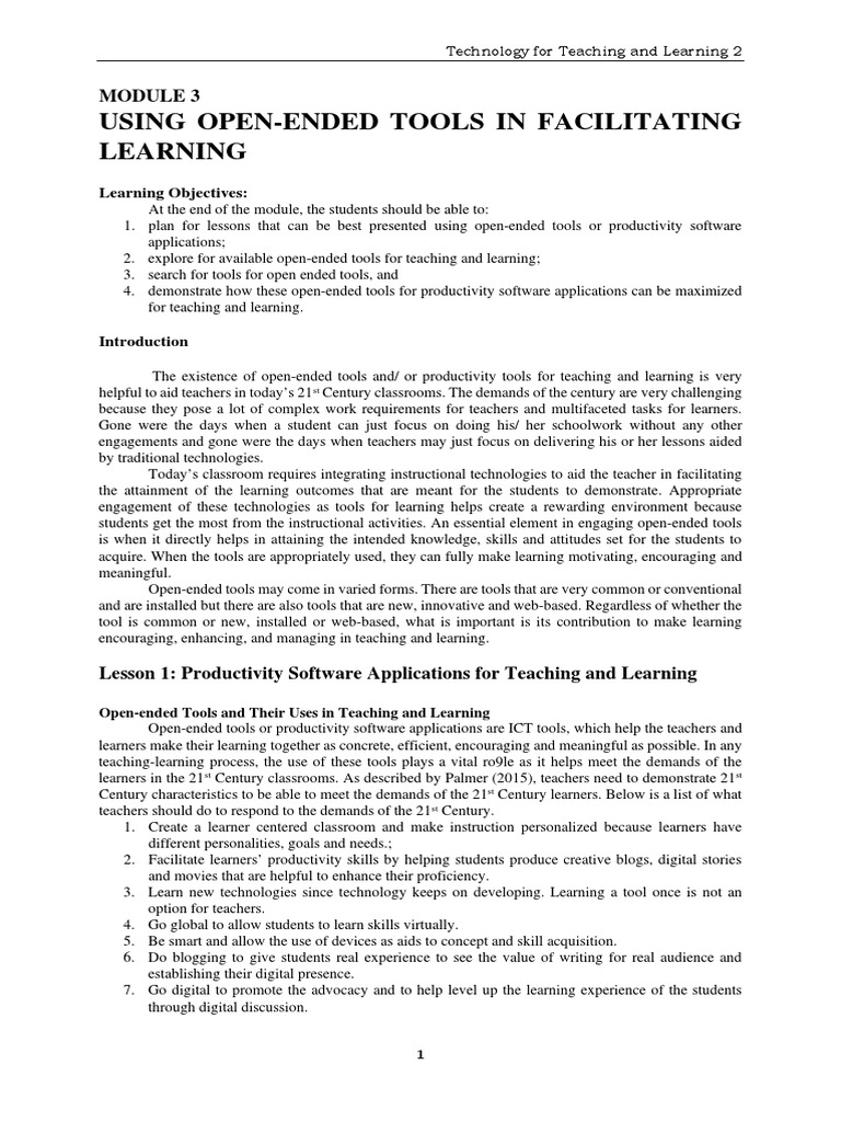 Using Open-Ended Tools in Facilitating Learning | PDF | Microsoft Word ...