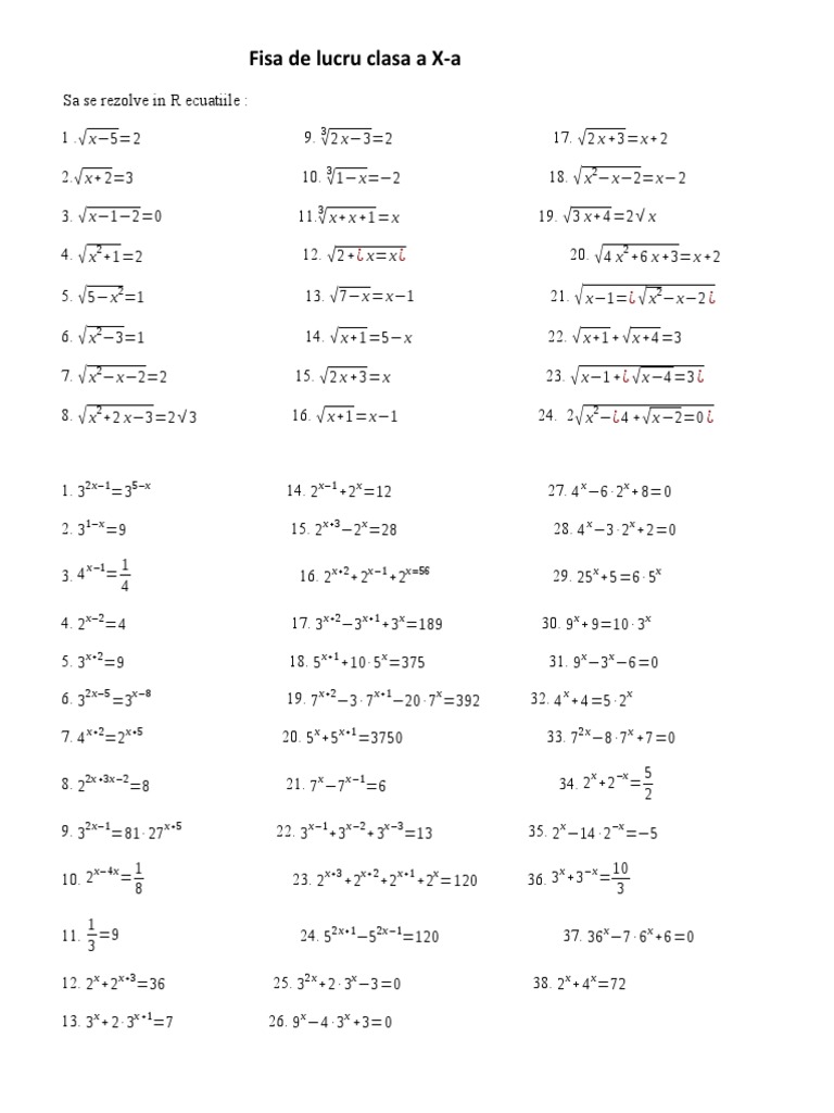 Ecuatii Exponentiale Irationale Si Logaritmice | PDF