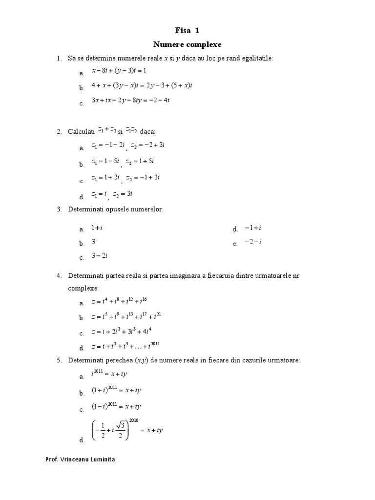 Fisa 1 - NR Complexe | PDF