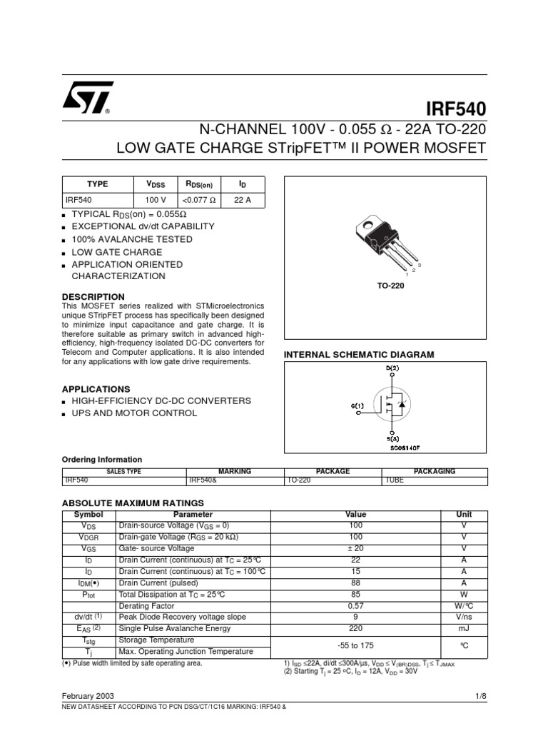 Irf 540 | PDF | Mosfet | Electronic Engineering