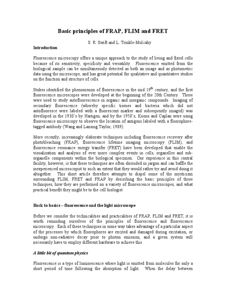 Basic Principles of FRAP, FLIM and FRET: A Little Bit of Quantum ...