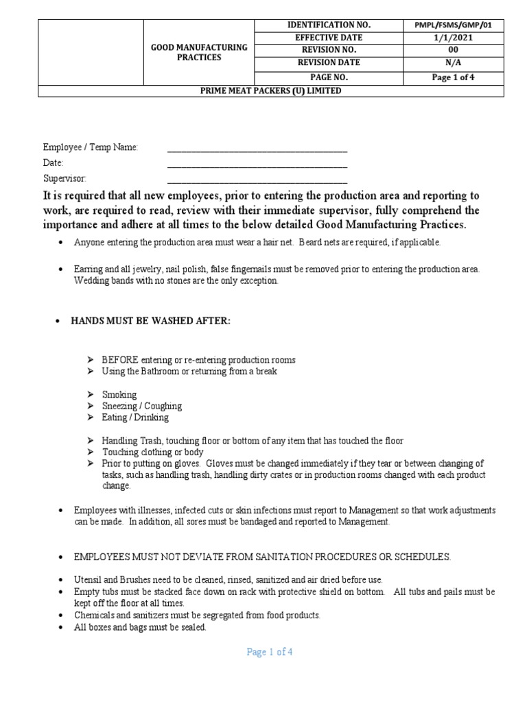 3 Sample GMP Template | Download Free PDF | Pallet | Foods