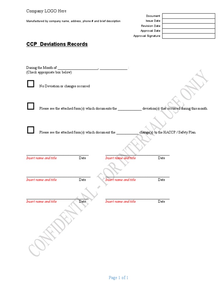 12 Sample CCP Deviation Report Template | PDF