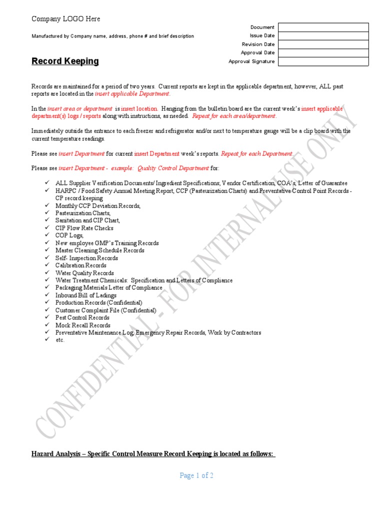 Food Safety Record Keeping Template | PDF | Thermometer | Refrigerator