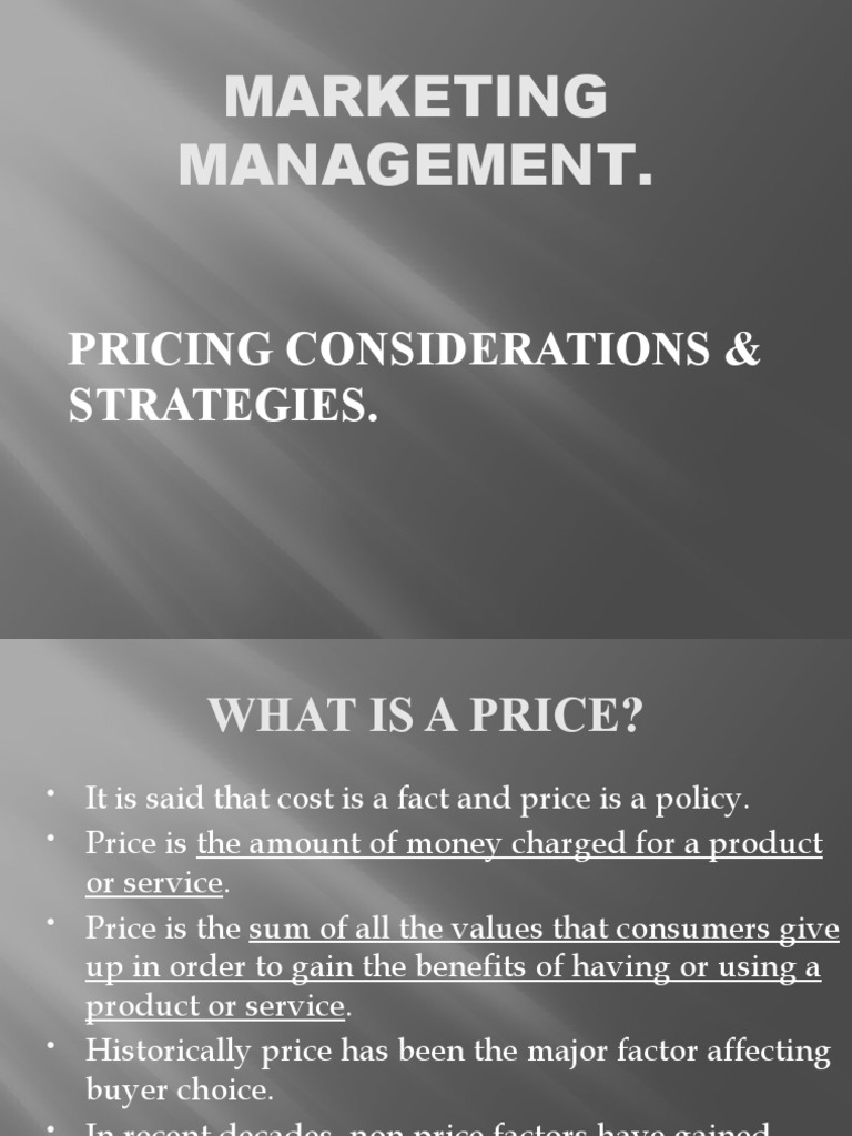 Marketing Management.: Pricing Considerations & Strategies | PDF ...