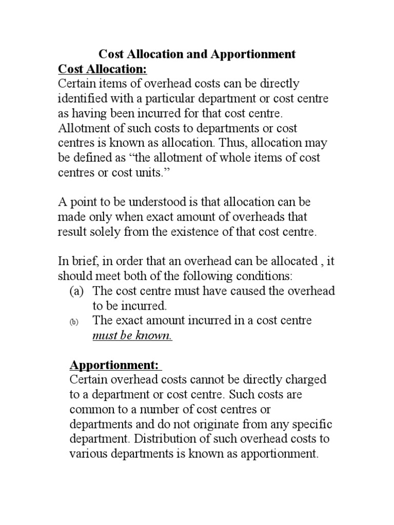 Allocation And Apportionment Pdf Cost Equations