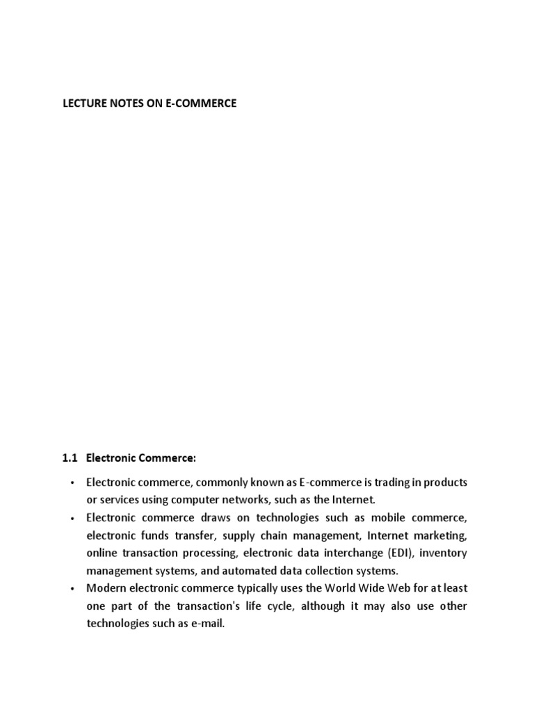 Lecture Notes On E-Commerce | PDF | E Commerce | Electronic Data ...