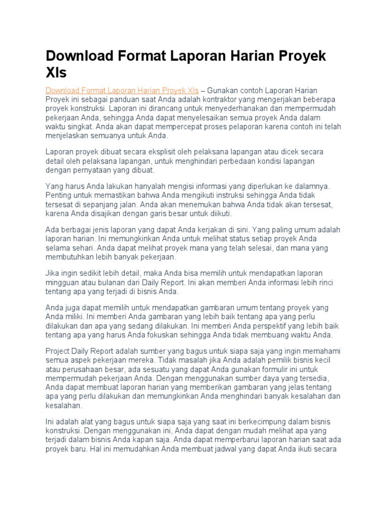 Format Laporan Harian Proyek | PDF
