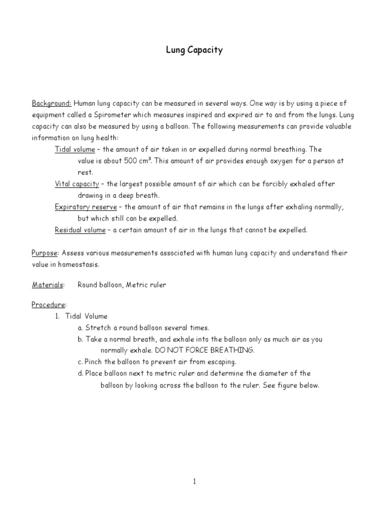 LAB - Lung Capacity | PDF | Exhalation | Lung