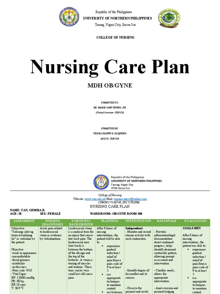 Nursing Care Plan: MDH Ob/Gyne | PDF | Childbirth | Anesthesia