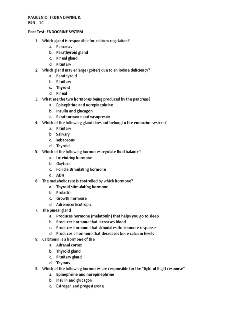 Endocrine System Post Test Questions | PDF | Wellness