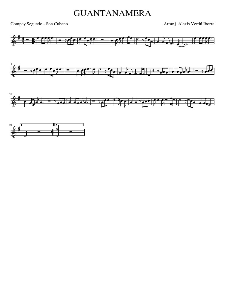 Guantanamera: Arranj. Alexis Verdú Iborra Compay Segundo - Son Cubano | PDF