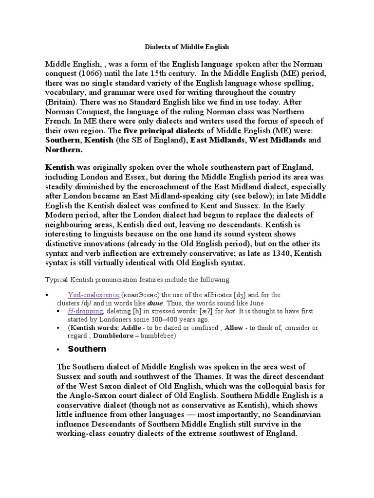 Dialects of Middle English | PDF | English Language | Cognitive Science