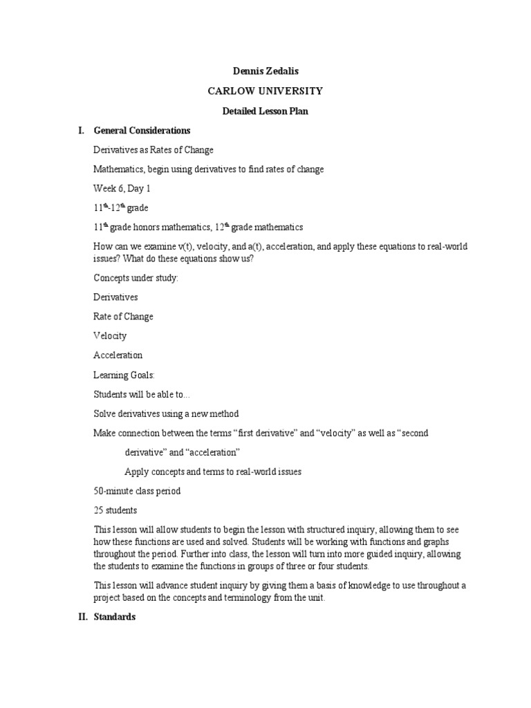 Detailed Lesson Plan Se 750 | PDF | Derivative | Function (Mathematics)