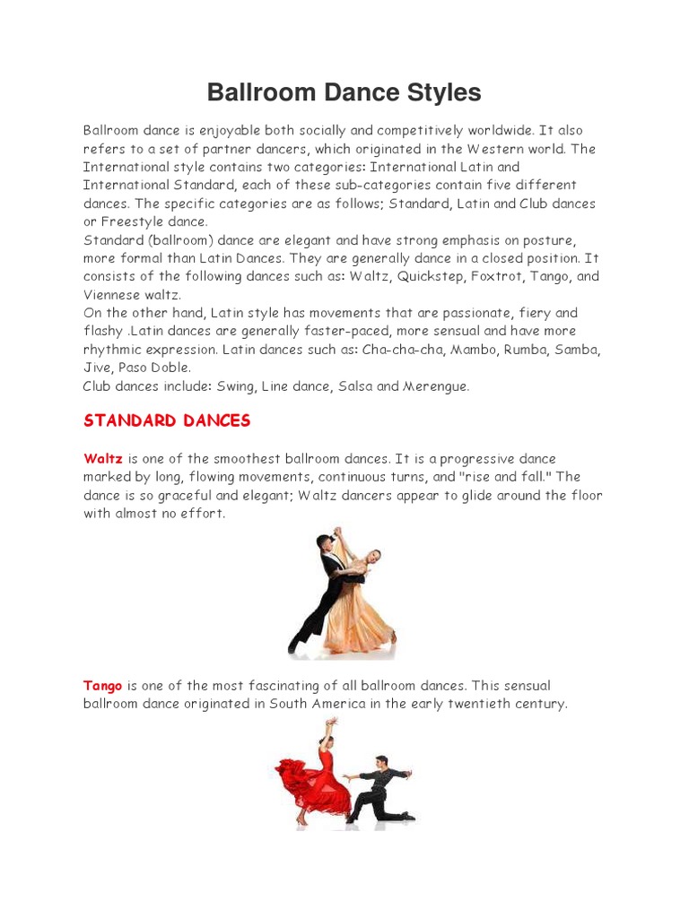 Ballroom Dance Styles: Standard Dances | PDF | Ballroom Dance | Dances