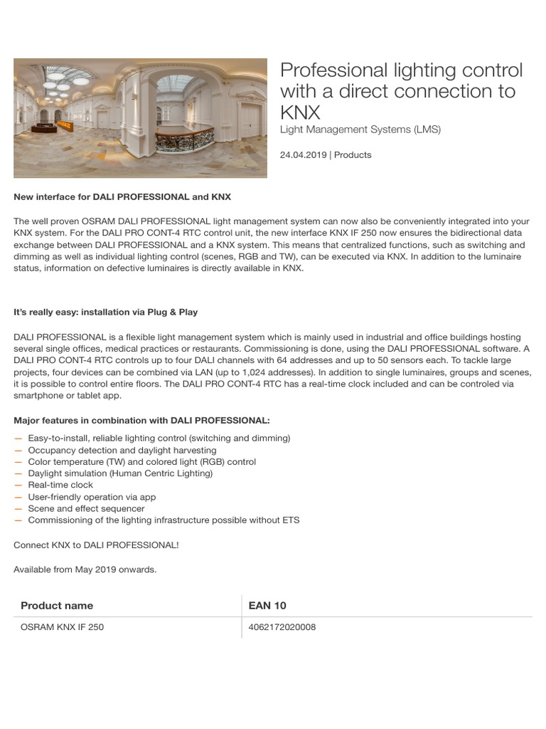 Professional Lighting Control With A Direct Connection To KNX | PDF