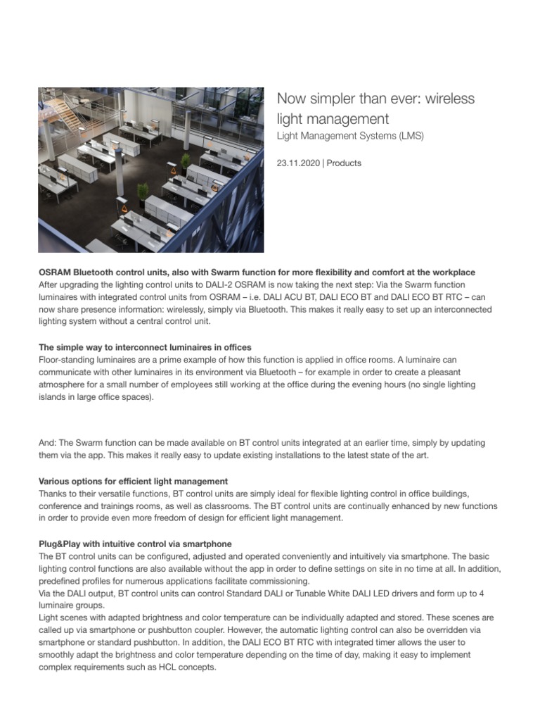 Lighting Control With Swarm Function Enhances The Flexibility of BT ...