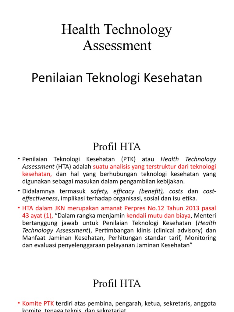 Penilaian Teknologi Kesehatan (HTA) | PDF | Kesehatan Holistik | Sains ...