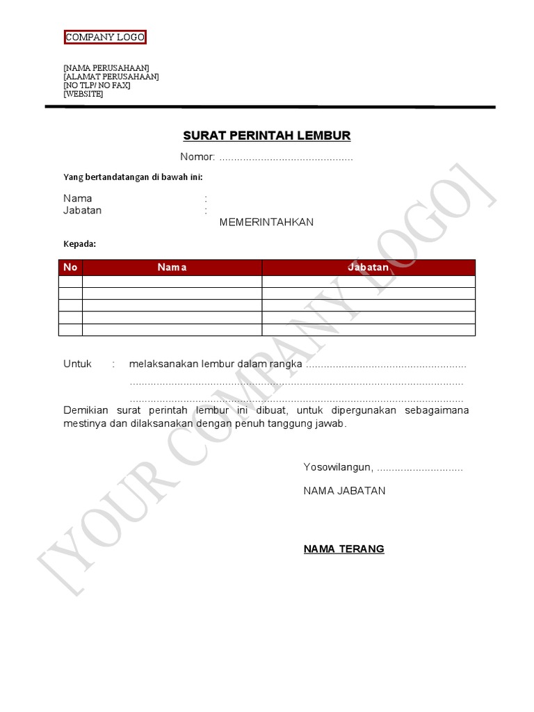 Contoh Surat Perintah Lembur | PDF | Bisnis | Komputer