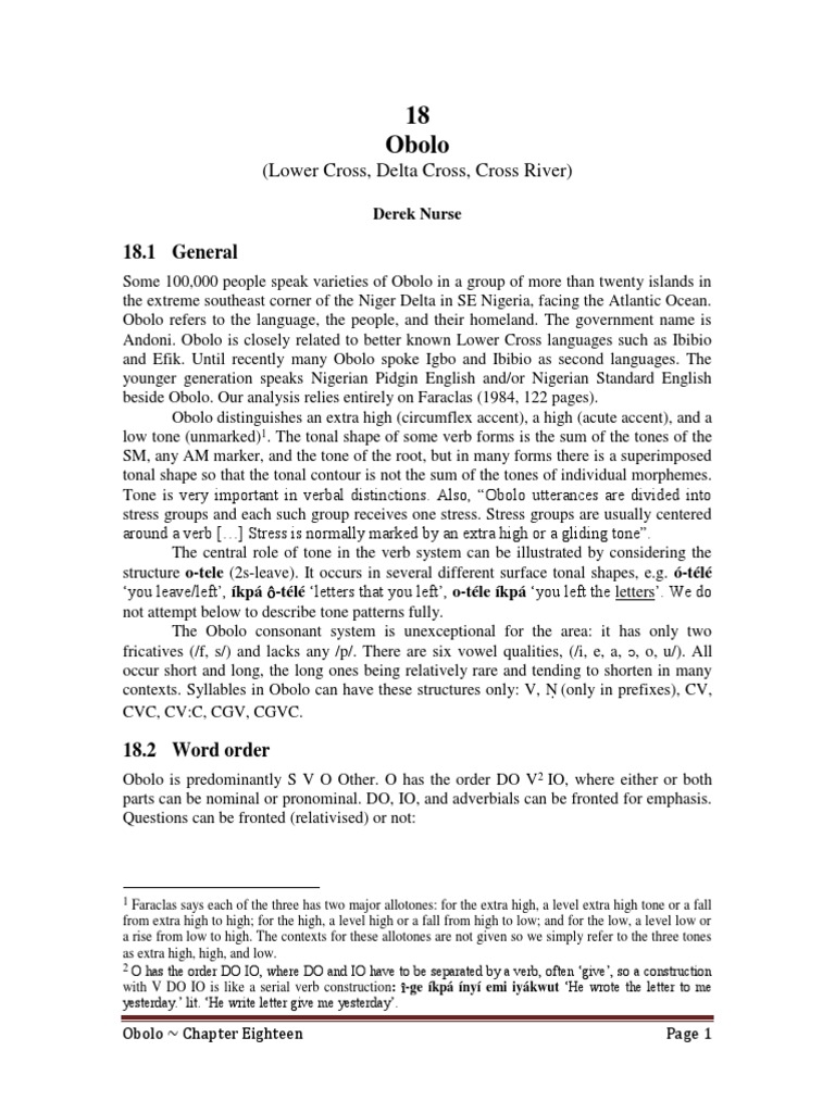 Obolo Language | PDF | Grammatical Tense | Tone (Linguistics)