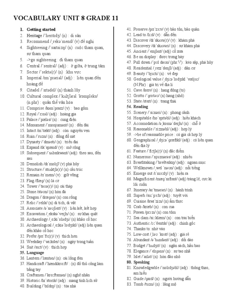 Vocabulary Unit 8 Grade 11 | PDF