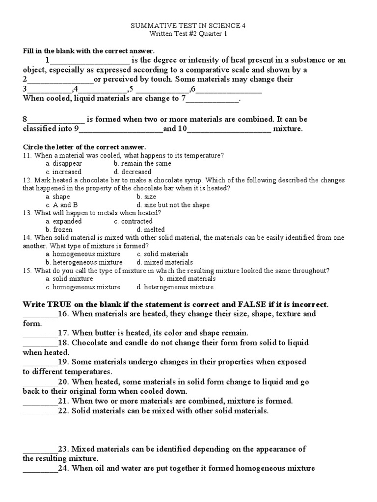 Summative Test 2 in Science 4 | PDF | Mixture | Homogeneity And ...