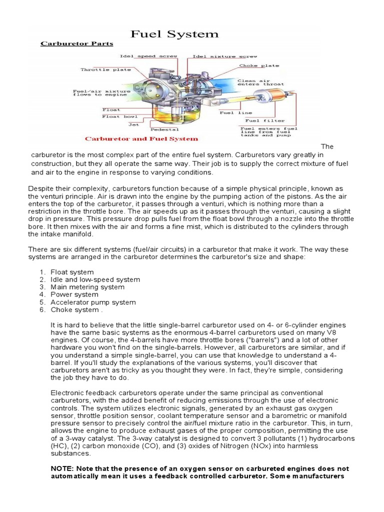 The Carburetor Is The Most Complex Part of The Entire Fuel System | PDF ...