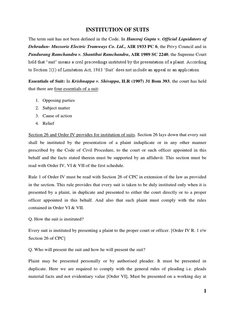 INSTITUTION OF SUITS PROCEDURE | PDF | Lawsuit | Pleading