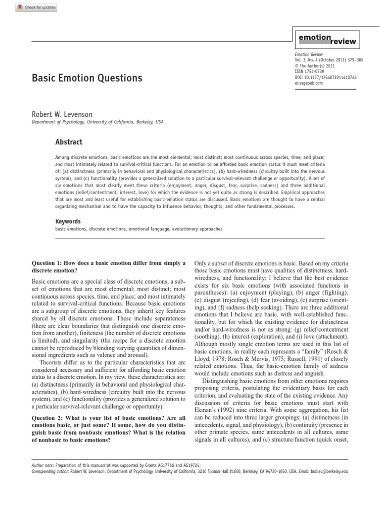 11 - Basic Emotion Questions | PDF | Emotions | Facial Expression