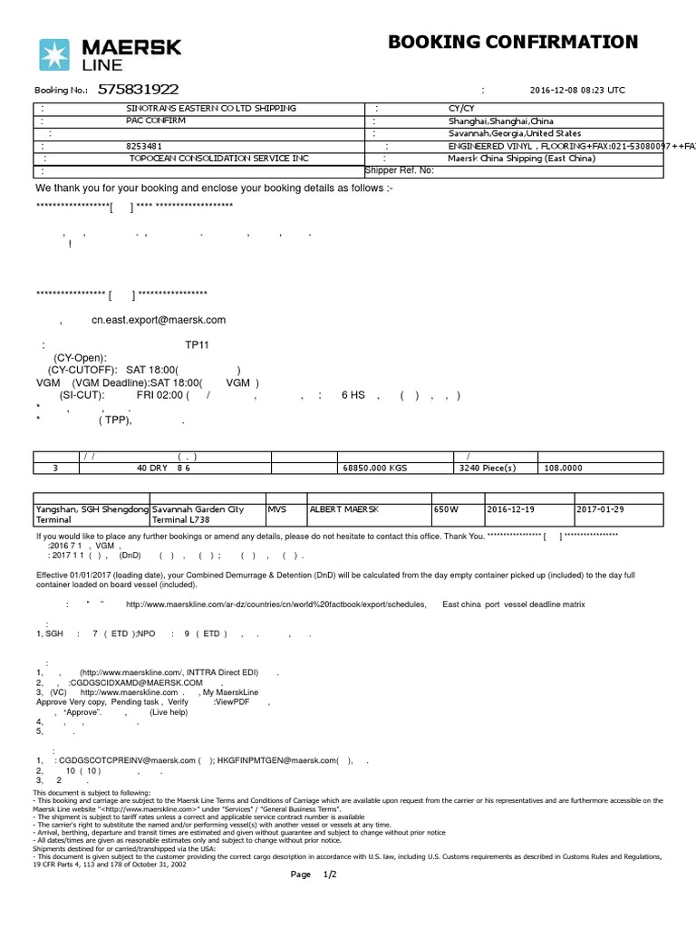 Booking Confirmation:::::::::::: Shipper Ref. No | PDF | Cargo ...
