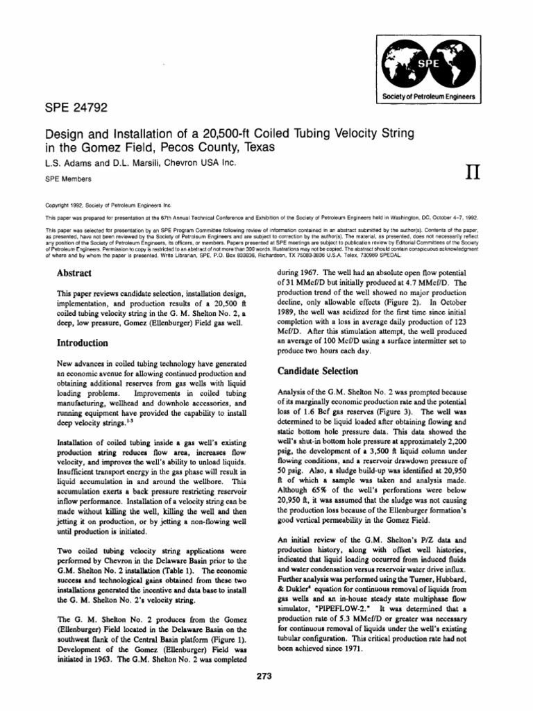 Design and Installation of A 20,500-ft Coiled Tubing Velocity String in ...