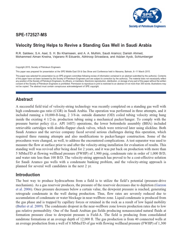 Velocity String Helps To Revive A Standing Gas Well in Saudi Arabia ...