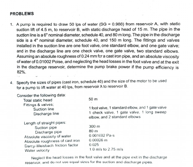 Pump Sizing and Pipe Selection Guide | PDF