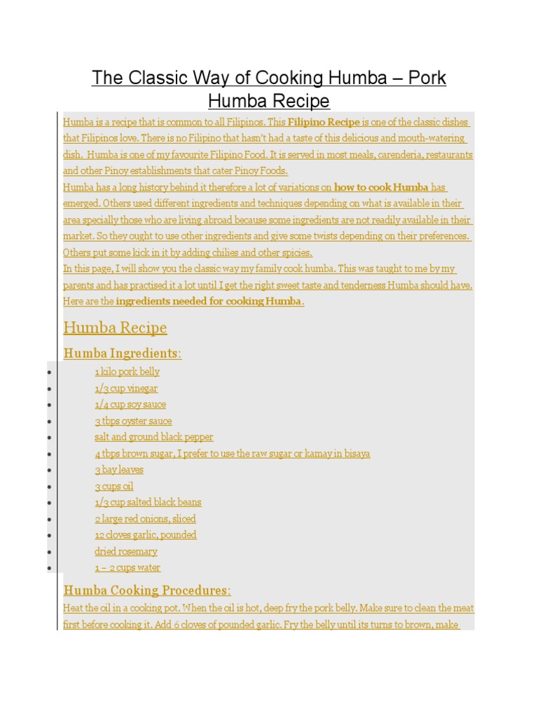 The Classic Way of Cooking Humba - Pork Humba Recipe | PDF | Foods | Cooking
