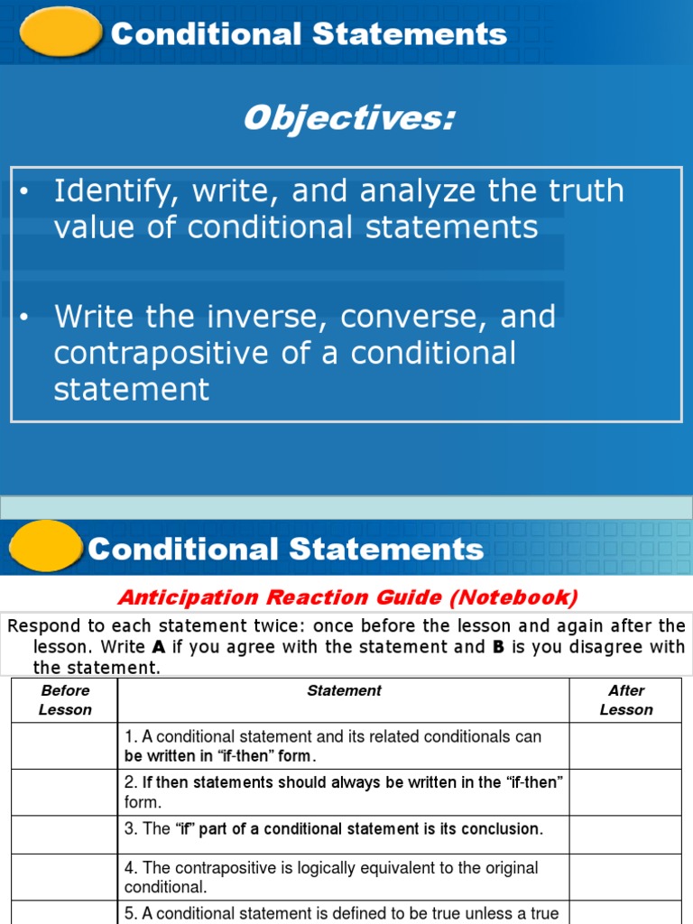 Lesson On Conditional Statements | PDF | Mathematics | Logic