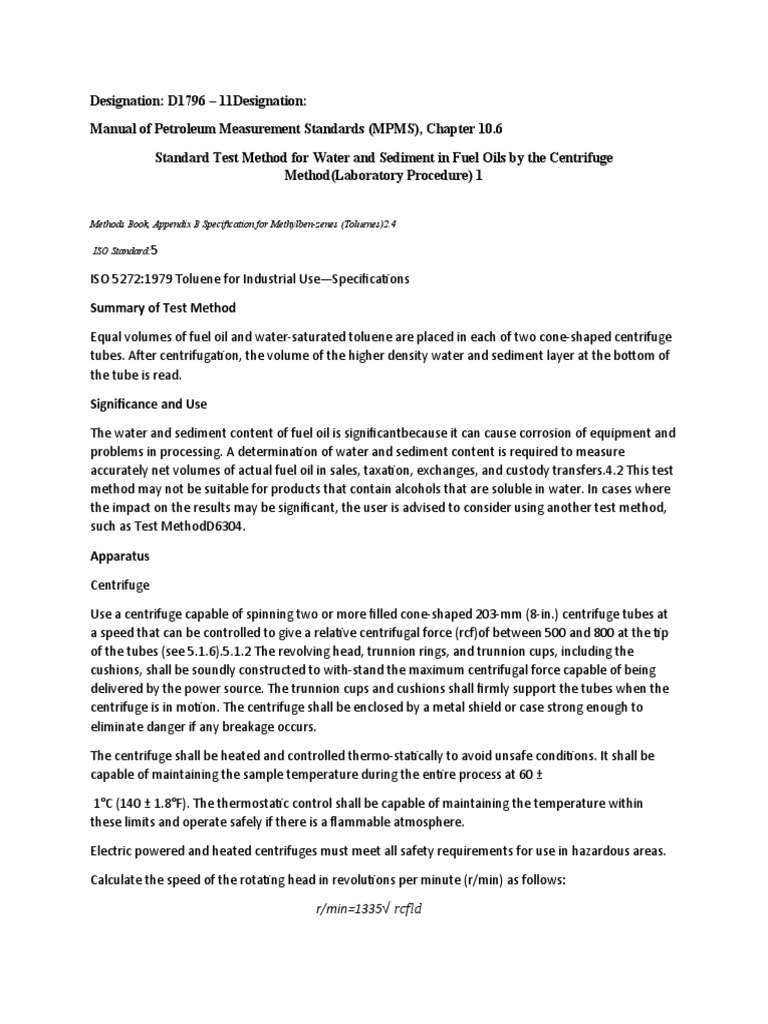 Gasoline Sediment Measurement Method | PDF | Centrifuge | Water