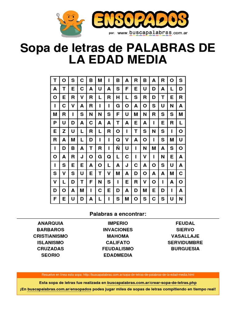 Sopa de Letras: Palabras de la Edad Media | PDF | Ley medieval ...