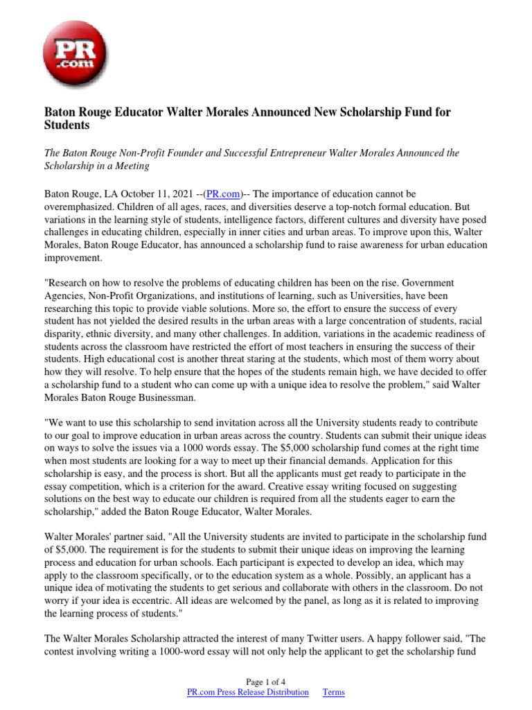 Baton Rouge Educator Walter Morales Announced New Scholarship Fund For ...