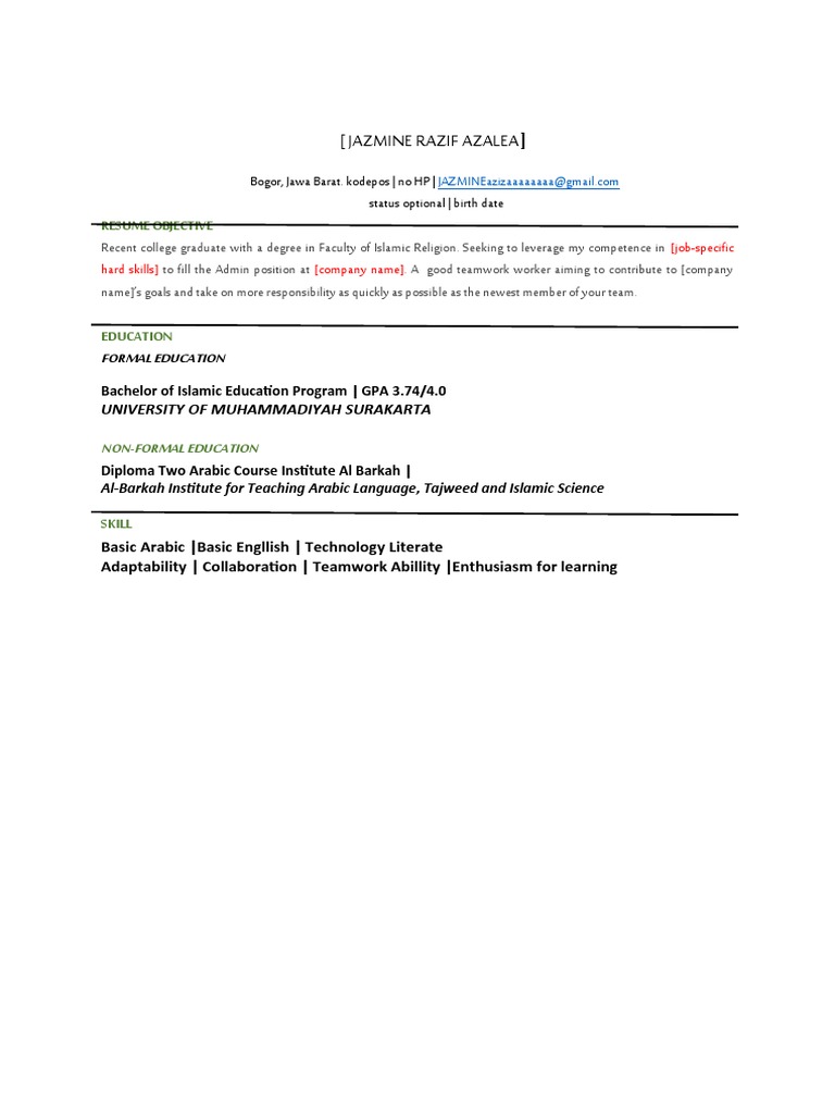 Contoh CV Simpel | PDF