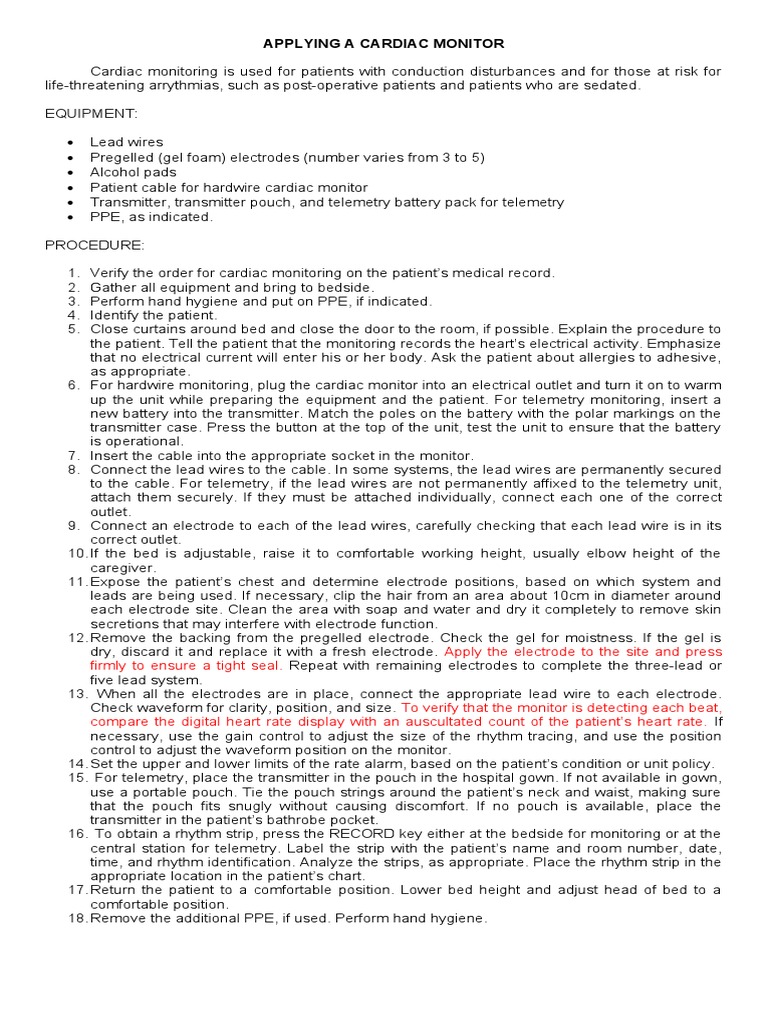 Cardiac Monitor Application Procedure | PDF | Telemetry | Heart