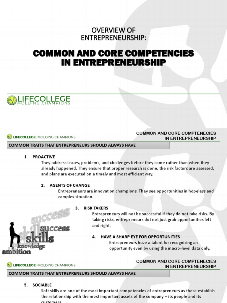 Common and Core Compentencies | PDF | Entrepreneurship | Risk