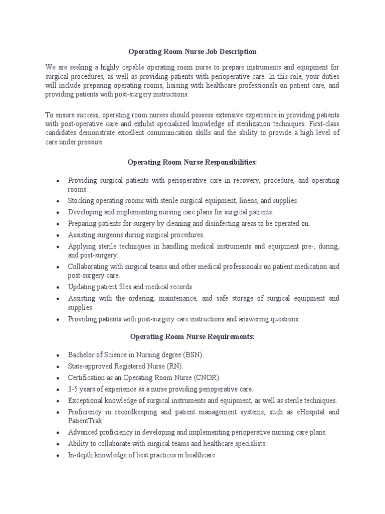 Operating Room Nurse Job Overview | PDF | Nursing | Surgery