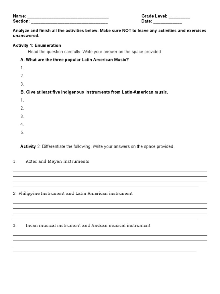 Activity Sheet For Today | PDF