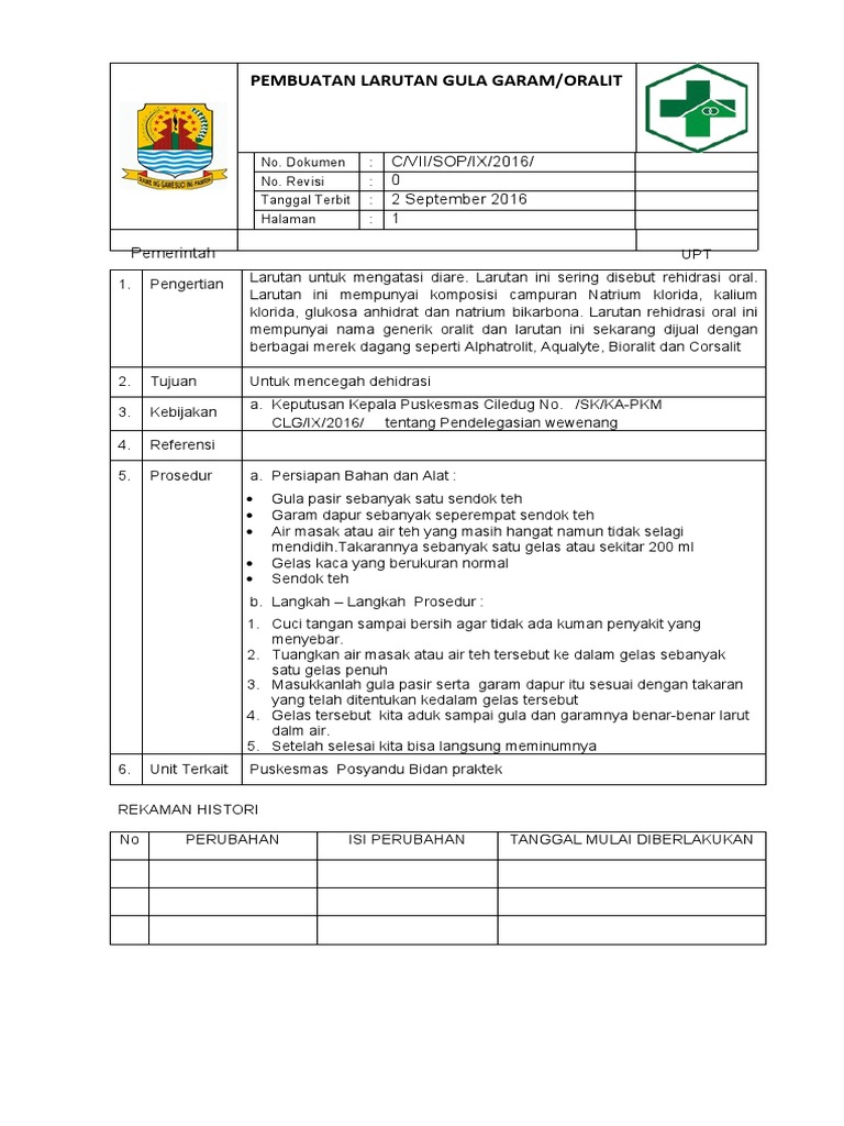 Sop Pembuatan Larutan Gula Garam Oralit | PDF